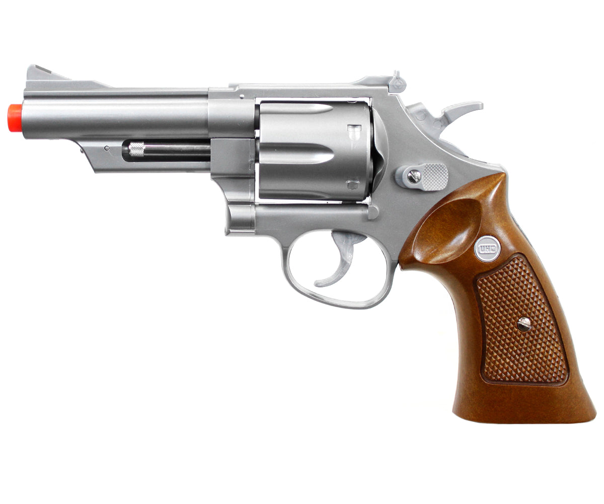 TSD Full Size 4" Spring Powered Airsoft Revolver by UHC - Silver ...